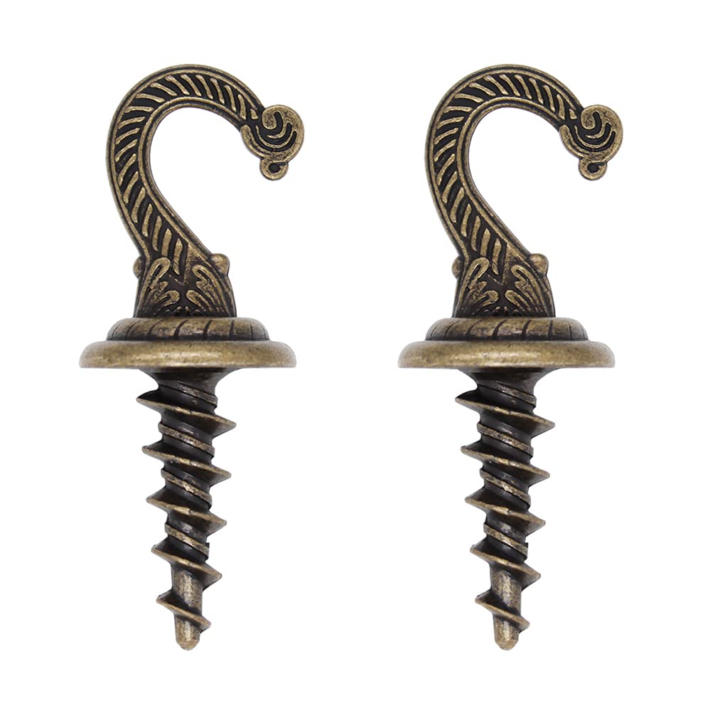 Swag Driller Hooks Heavy Duty Swag Hook Ceiling Hook Wall Hook Indoor Outdoor for Hanging Plants Chandelier etc. (2, Antique Brass)