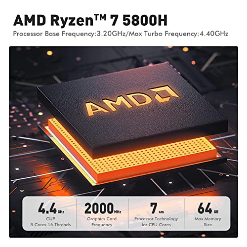 TRIGKEY AMD Ryzen 7 Mini PC, 5800H (Up to 4.4 GHz) 8Core 16Thread S5 Gaming Mini Desktop, Micro Computer, 16GB | 500GB, Small Gaming PC Supports 4K Triple Displays, WiFi 6+BT5.2, USB3.2/3.0