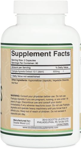 Fadogia Agrestis 600mg Per Serving (180 Capsules) Powerful Extract to Support Athletic Performance (Third Party Tested, Non-GMO, Vegan, Gluten Free) by Double Wood
