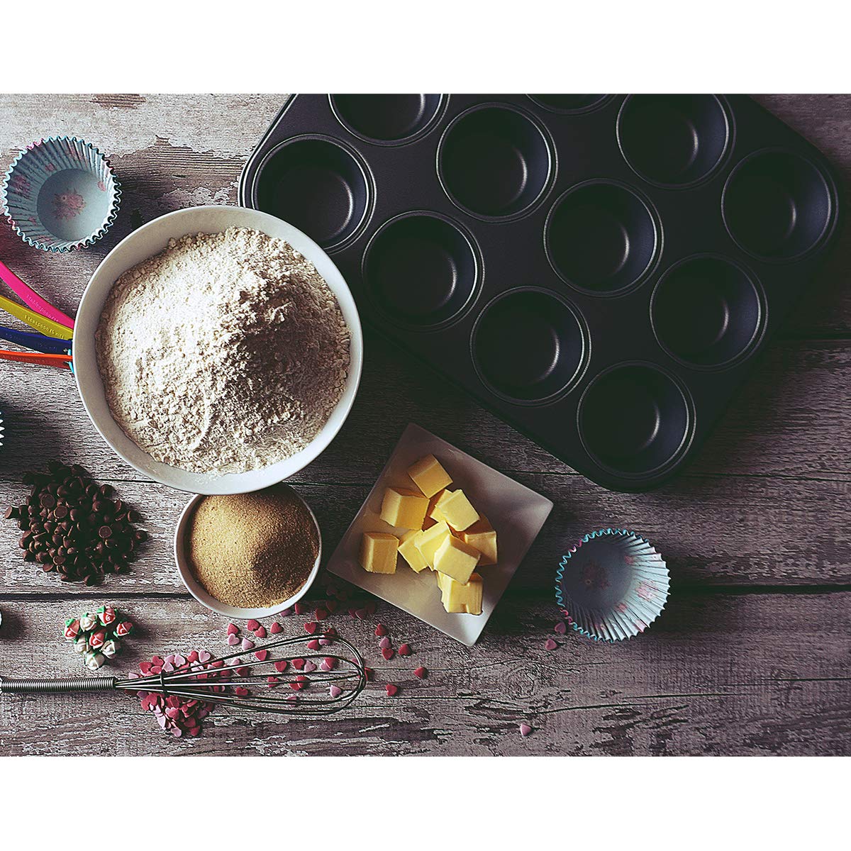 Kingrol 12-Cup Muffin & Cupcake Pans, Set of 3 Baking Pans, Non-stick Bakeware, 1.1" Deep