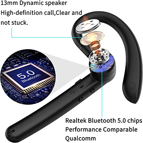 Morebili Bluetooth Headset, Wireless Headphone Business earpiece V5.0 Hands-Free Earphones with Built-in Mic for Driving/Business/Office, Compatible with iPhone and Android (F990-Black)