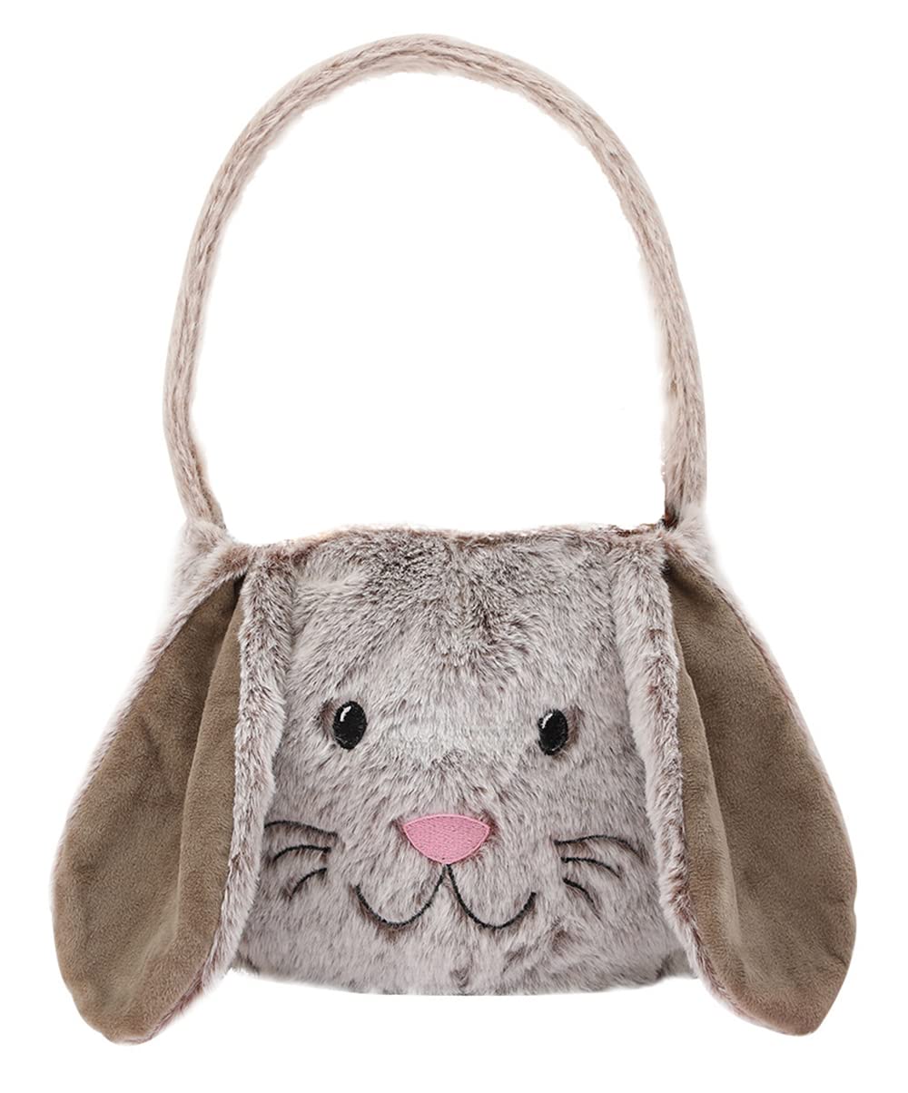 Large Easter Basket for Kids, Soft Plush Easter Basket for Girls Boys Baby, Easter Basket for Boys, Cute Giant Easter Basket, Gray Buckets Bunny Easter Egg Basket, Empty Easter Basket with Handle