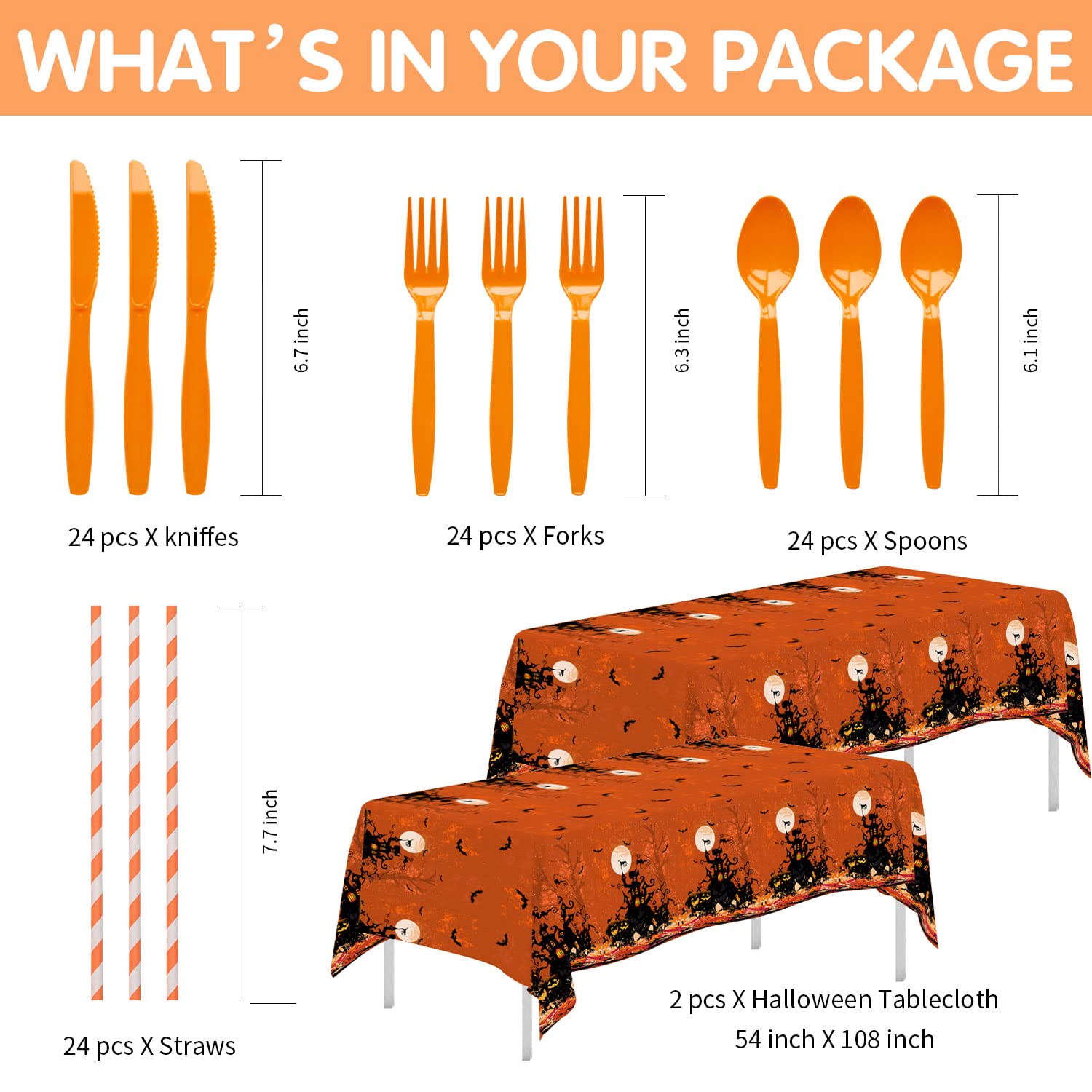 HIPVVILD Halloween Decorations Tableware - Halloween Party Supplies Include Halloween Plates, Napkins, Cups, Tablecloth, Disposable Cutlery, Straws, Halloween Party Decorations Dinnerware | Serves 24