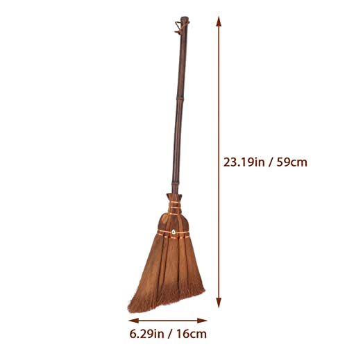 Housoutil Asian Straw Brooms Thai Natural Flower Grass Broom Whisk Broom Retro Kid Sweeping Cleaning Broom Broomstick for Courtyard Garage Kitchen Office Floor