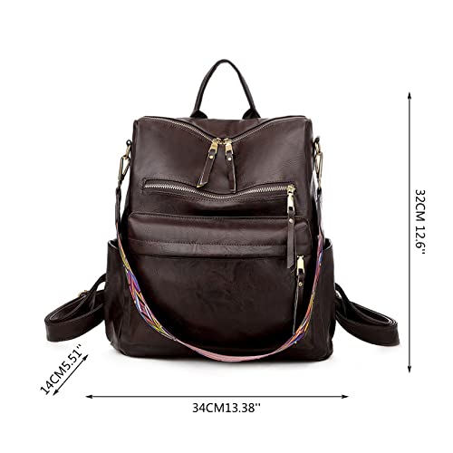 Leather Backpack Bag For Women,Unisex Travel Laptop Shoulder Purse Black Rucksack, A Large, Elegant, (Grey, One Size)
