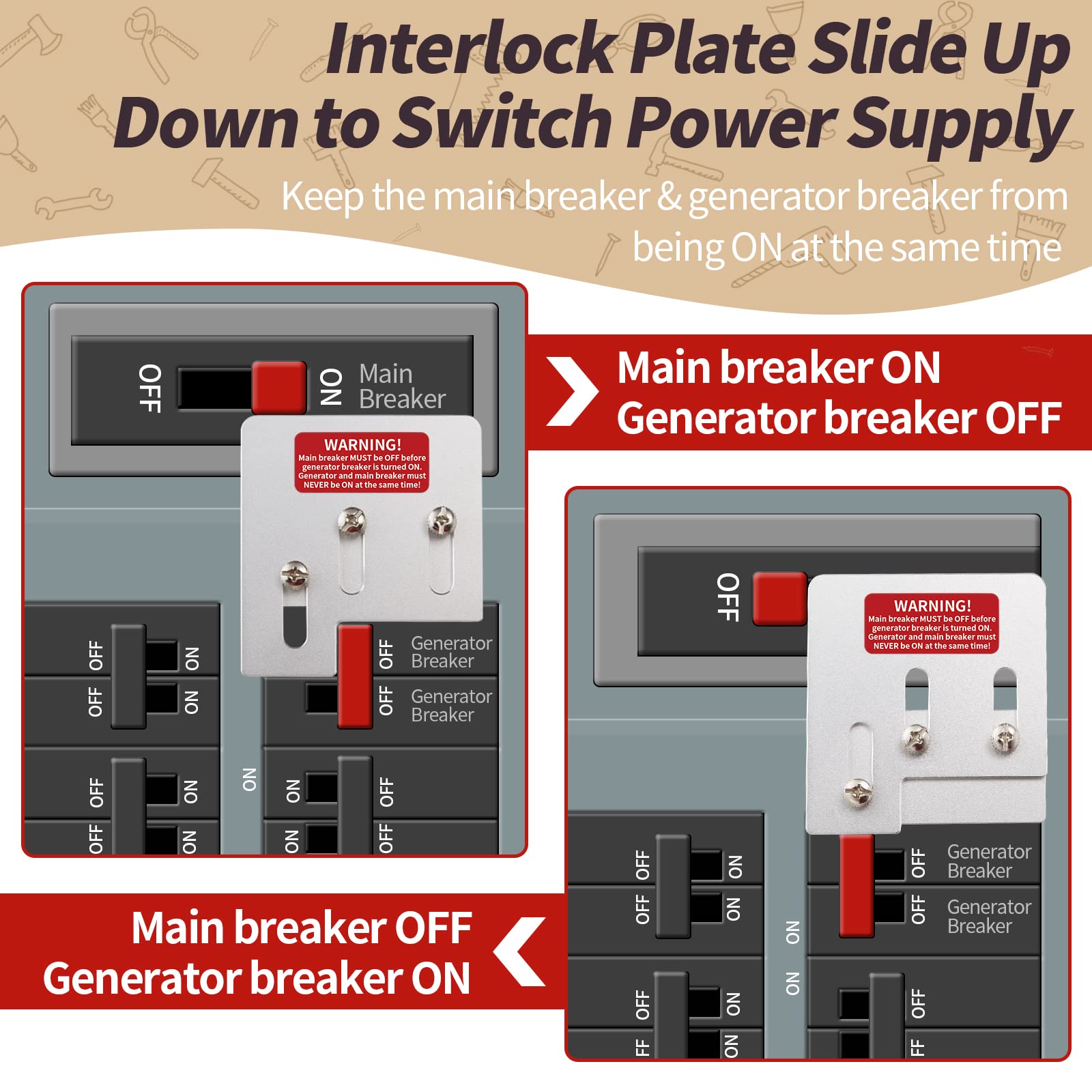 Generator Interlock Kit Compatible w/Square D QO & Homeline 150 or 200A Breaker Box, 1-3/8” Space on Main & Generator Circuit Panel, Safety Manual Lockout Transfer-Switch for Outdoor Portable Power