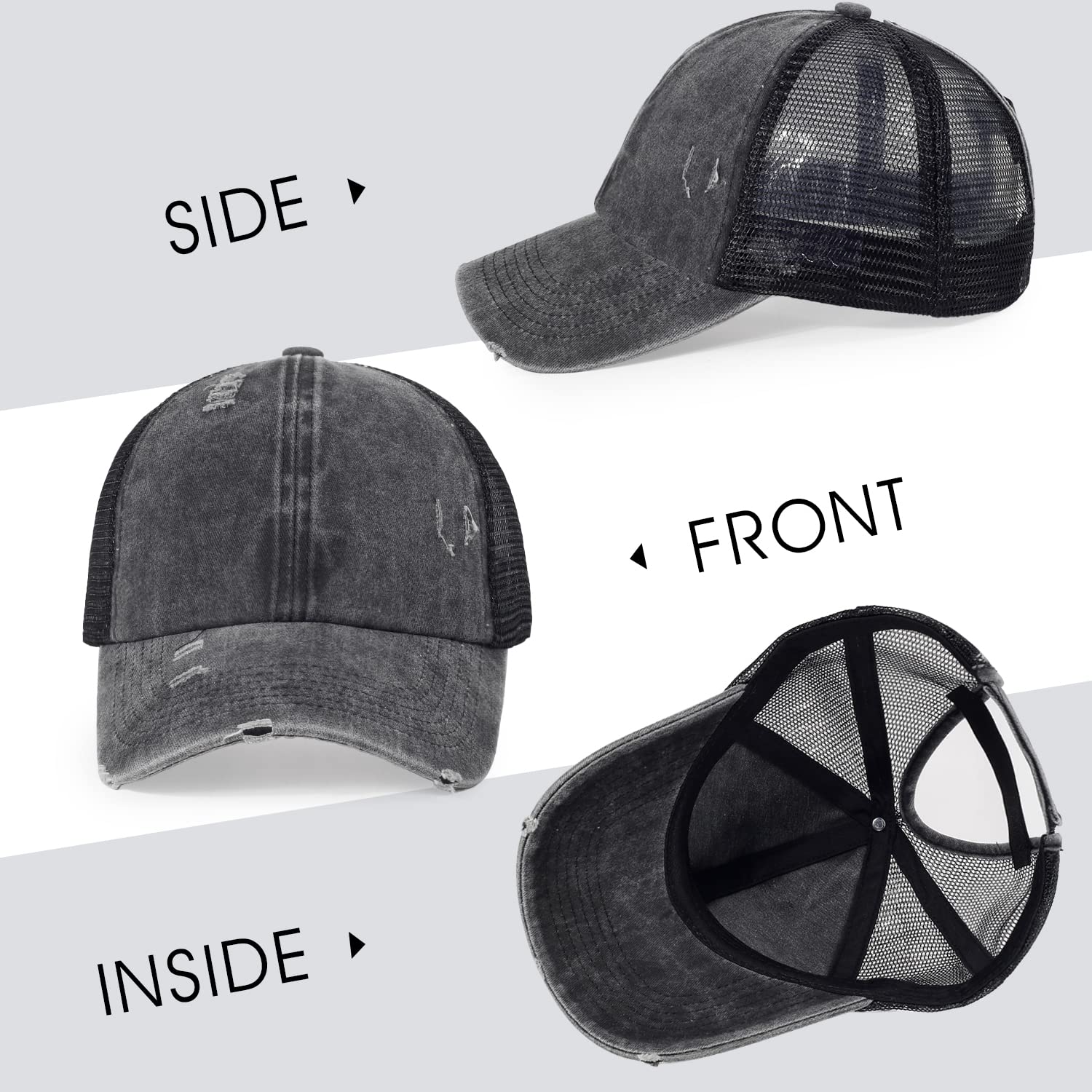 HH HOFNEN Ponytail Hats Womens Washed Distressed Baseball Cap High Ponycaps Cotton Dad Hat with Ponytail Hole