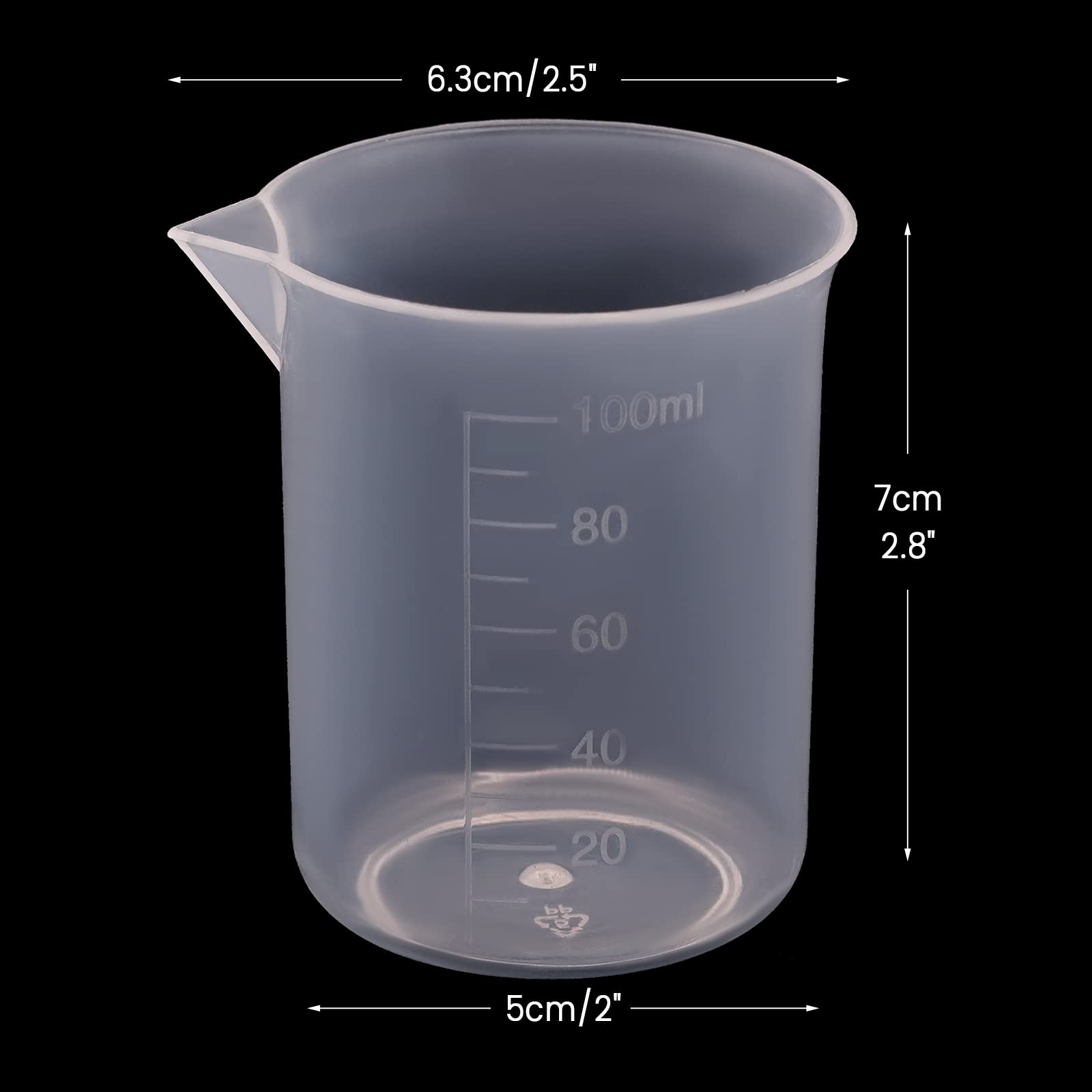 HHNIULI 6 Pack 100ml Plastic Beaker, Science Clear Measuring Cup ml Mixing Cup for Liquid
