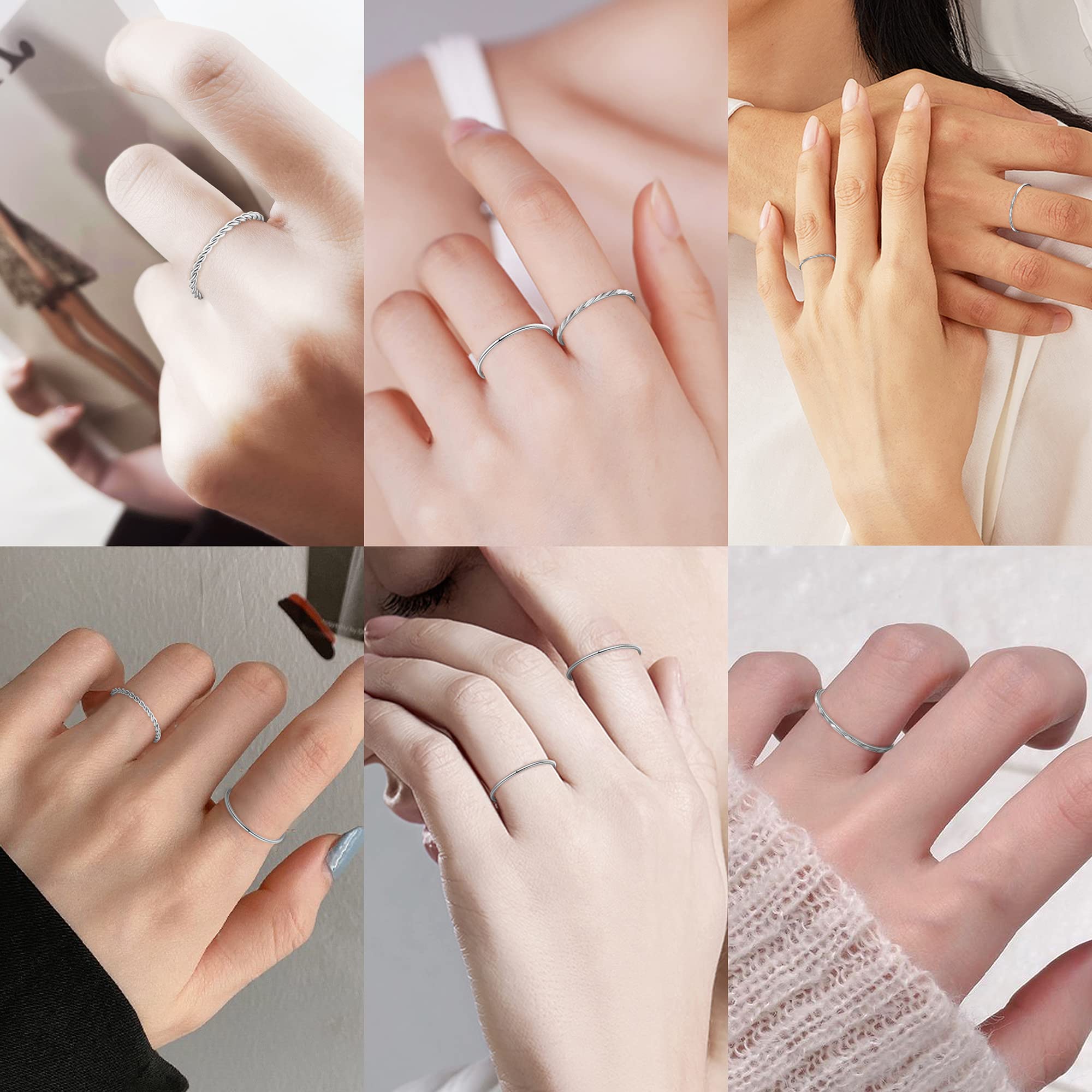 DOLOTTA 8Pcs 1mm Stainless Steel Ring Set Women's Plain Band Knuckle Rings Stacking Midi Rings Comfort Fit Silver/Gold Tone Size 4 to 8