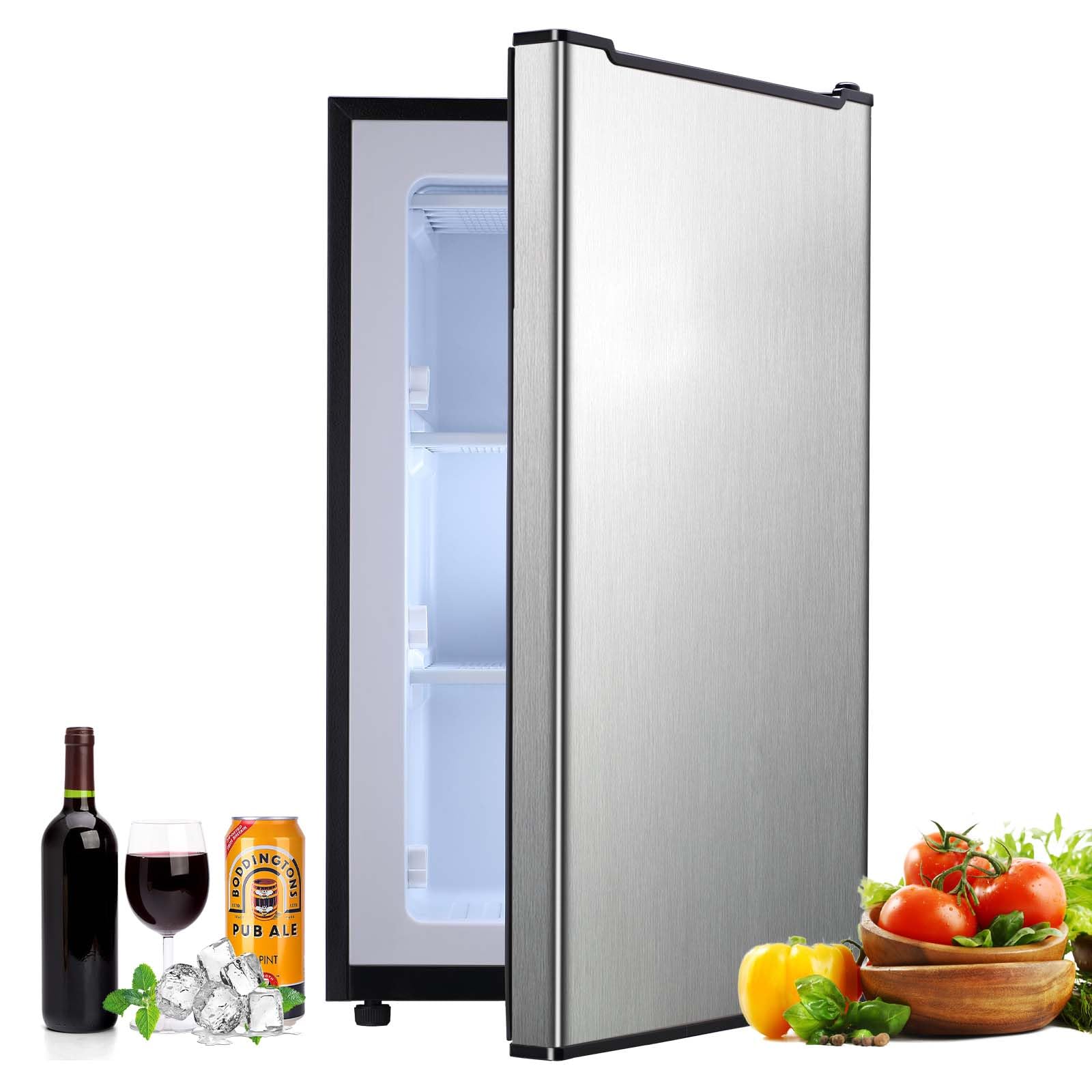 Geekman Upright Freezer, 3.2 Cu.ft Mini Freezer with Removable Shelves, 3-Level Adjustable Thermostat, Perfect for Home, Dorm, Office, Garage, Silver Color