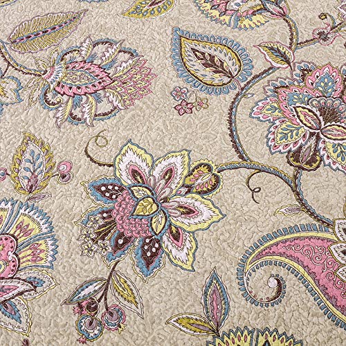 Dodou Queen Size European Gorgeous Floral Pattern Bedspread Quilt Sets-Reversible Patchwork Coverlet Set Patchwork Quilt Bedding Set 3pc