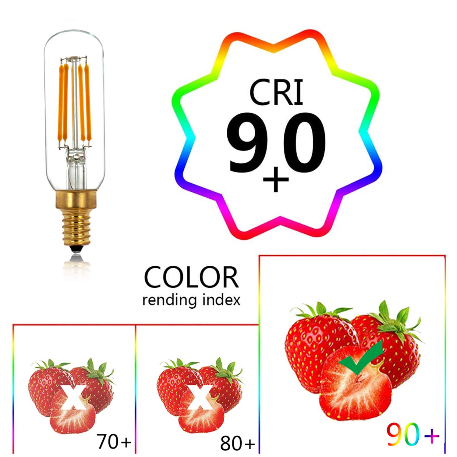 Dimmable T6 LED Bulb,4W Edison Light Bulb,2700K Warm White, E12 Tubular Bulb,40 Watt Equivalent,400Lm,Small Filament Bulb for Chandelier Ceiling Light,6-Pack