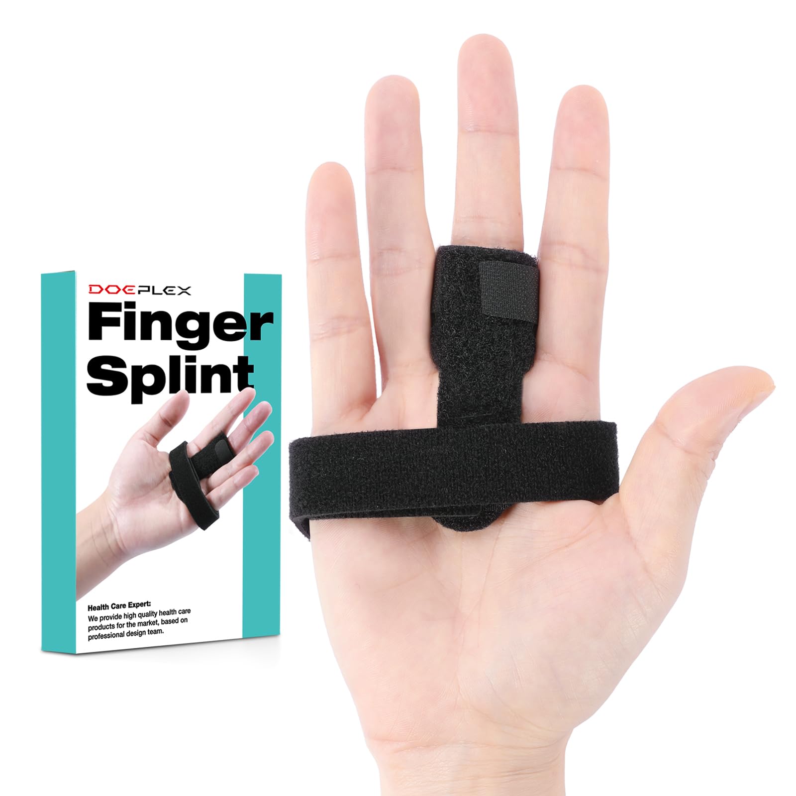 DOEPLEX Trigger Finger Splint, Adjustable Support Brace for Straightening Curved, Bent, Locked and Stenosing Tenosynovitis, One Size Fits Right or Left Hand