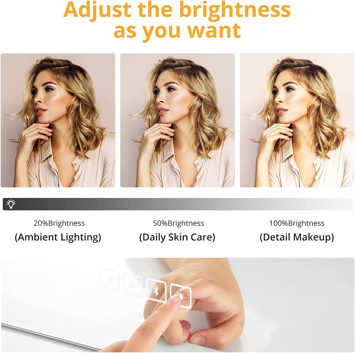 Large Hollywood Beauty Makeup Mirror with Bluetooth 18 LED Bulbs Large Lighting Cosmetic Vanity 3 Color Lighting Modes Makeup Mirror with USB Charging Port, Touchscreen, Tabletop & Wall-Mounted