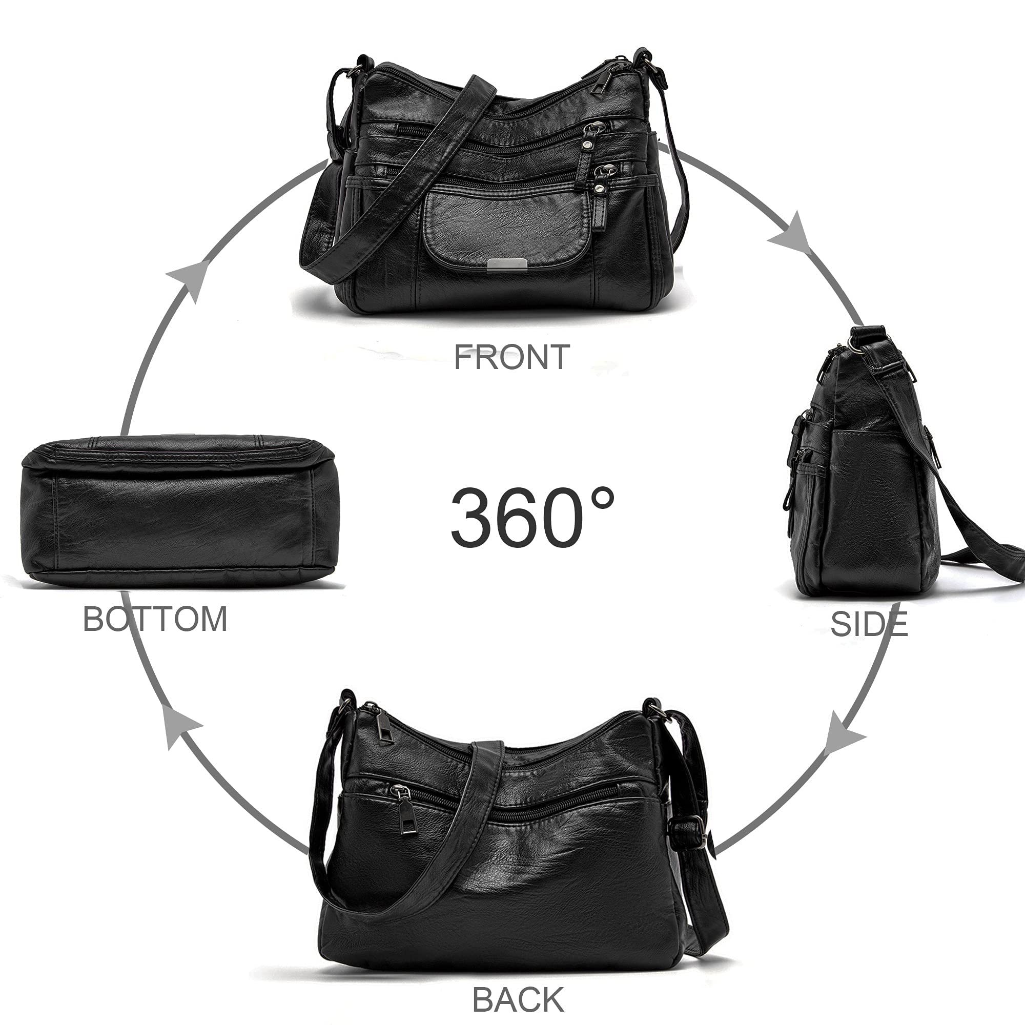 Gladdon Small Crossbody Bags For Women Shoulder Bags Washed Leather Purses and Handbags Black
