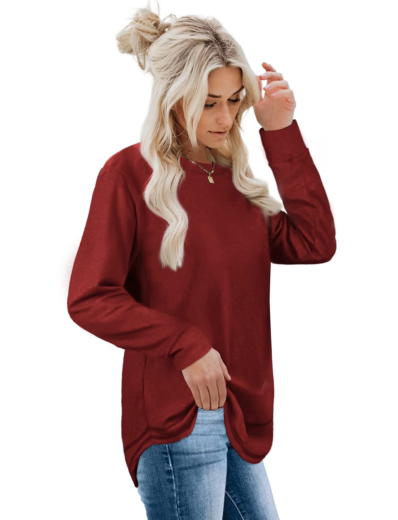 Dofaoo Christmas Sweatshirts for Women Crewneck Long Sleeve Plus Size Tops Oversized Pullover Red XL