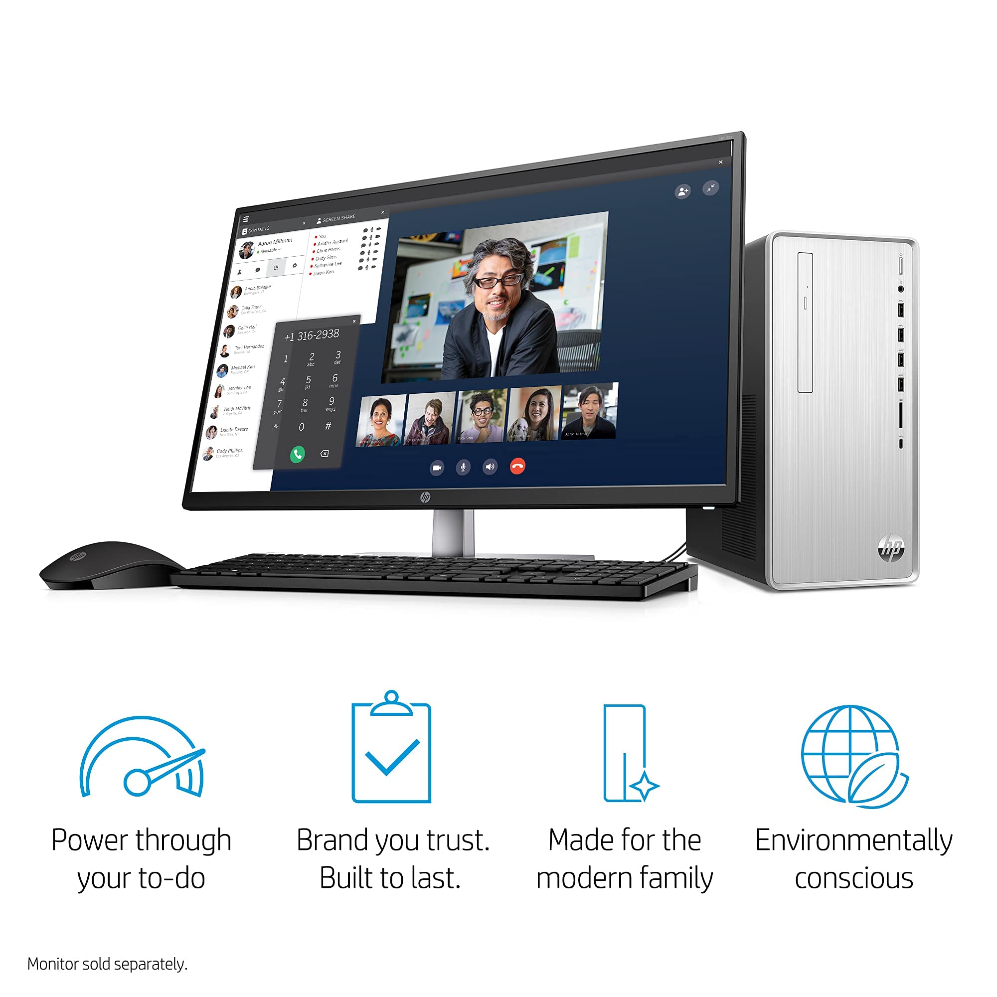 HP Pavilion Desktop, 10th Gen Intel Core i7-10700F Processor, AMD Radeon RX550, 32GB RAM, 1TB SSD + 2TB HDD, DVD, Wi-Fi, HDMI, Bluetooth, Windows 10 Home, Silver (Renewed)