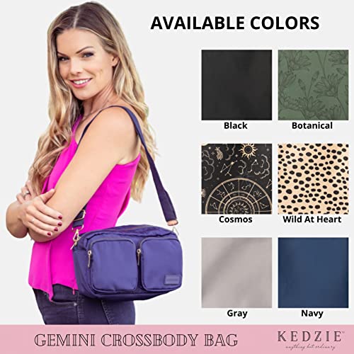 KEDZIE Gemini Crossbody Bag Shoulder Purse with Removable Strap Messenger Bag for Women, Girls - Black