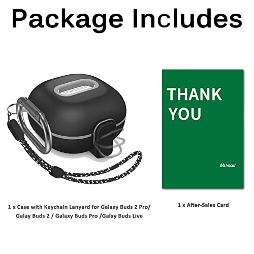 Miimall Compatible for Samsung Galaxy Buds 2 Pro Case/Galaxy Buds Pro Case/Galaxy Buds 2 Case/Galaxy Buds Live Case, Shockproof Full Protective with Lanyard Keychain for Galaxy Buds 2 Pro(Black)