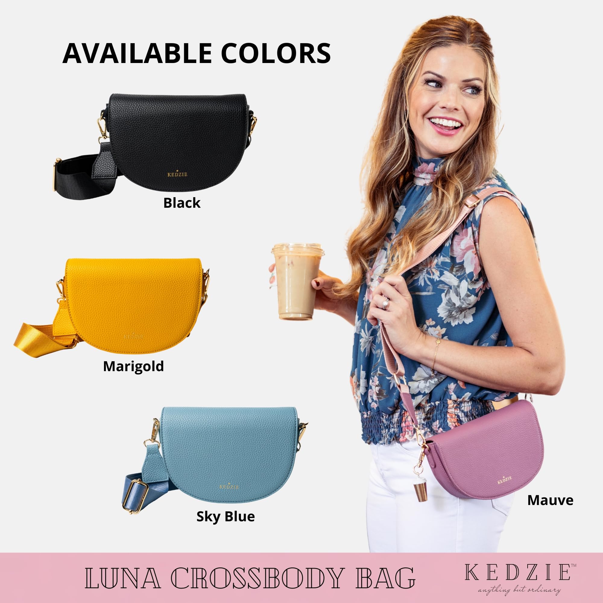 KEDZIE Luna Crossbody Bag Shoulder Purse with Removable Strap Messenger Bag for Women, Girls - Black