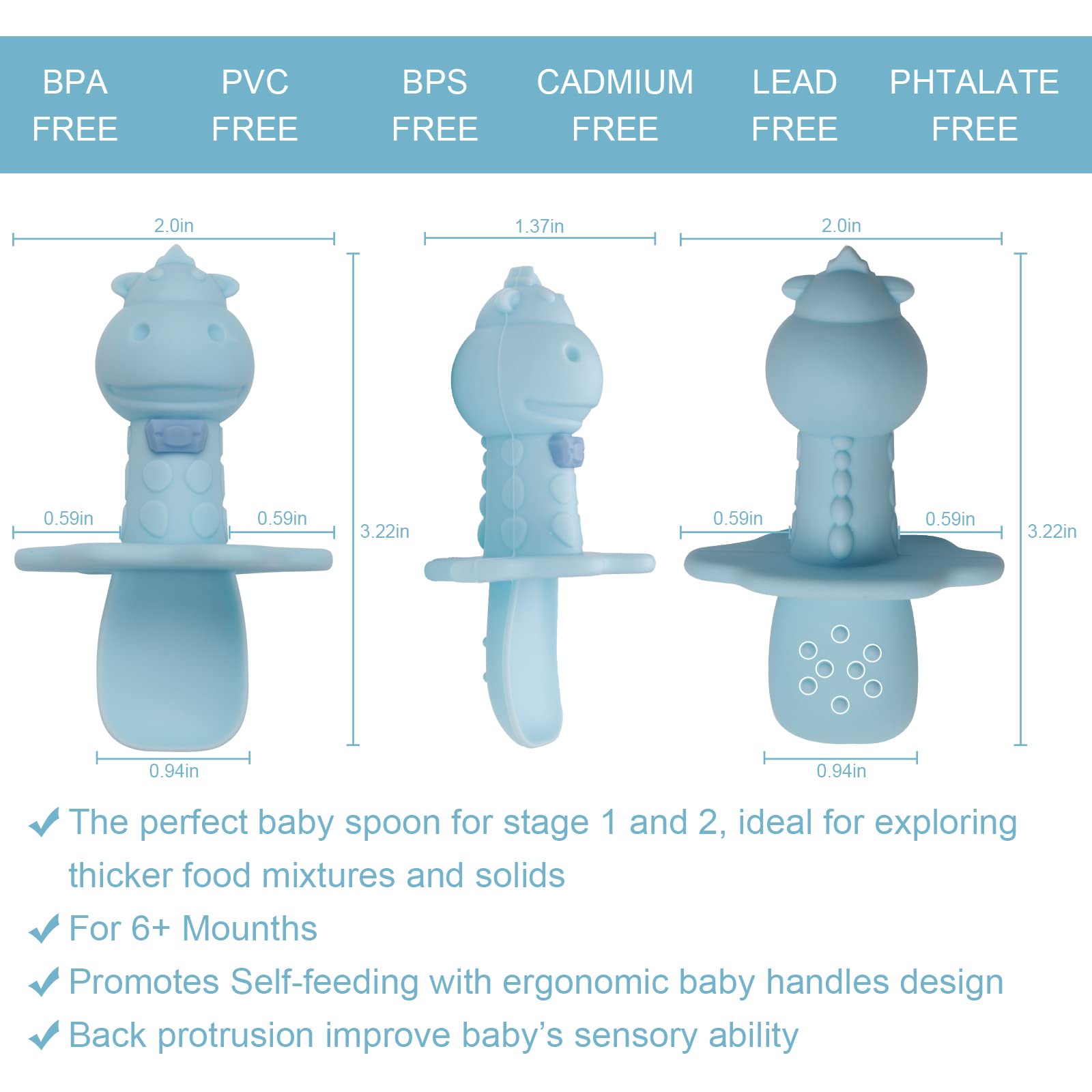 HIWOOD Baby Led Weaning Spoons | First and second Stage Self Feeding Toddler Utensils Set | BPA Free barrier Anti-Choke Baby Silicone Spoon | For Ages 6 Months+ | 3PK