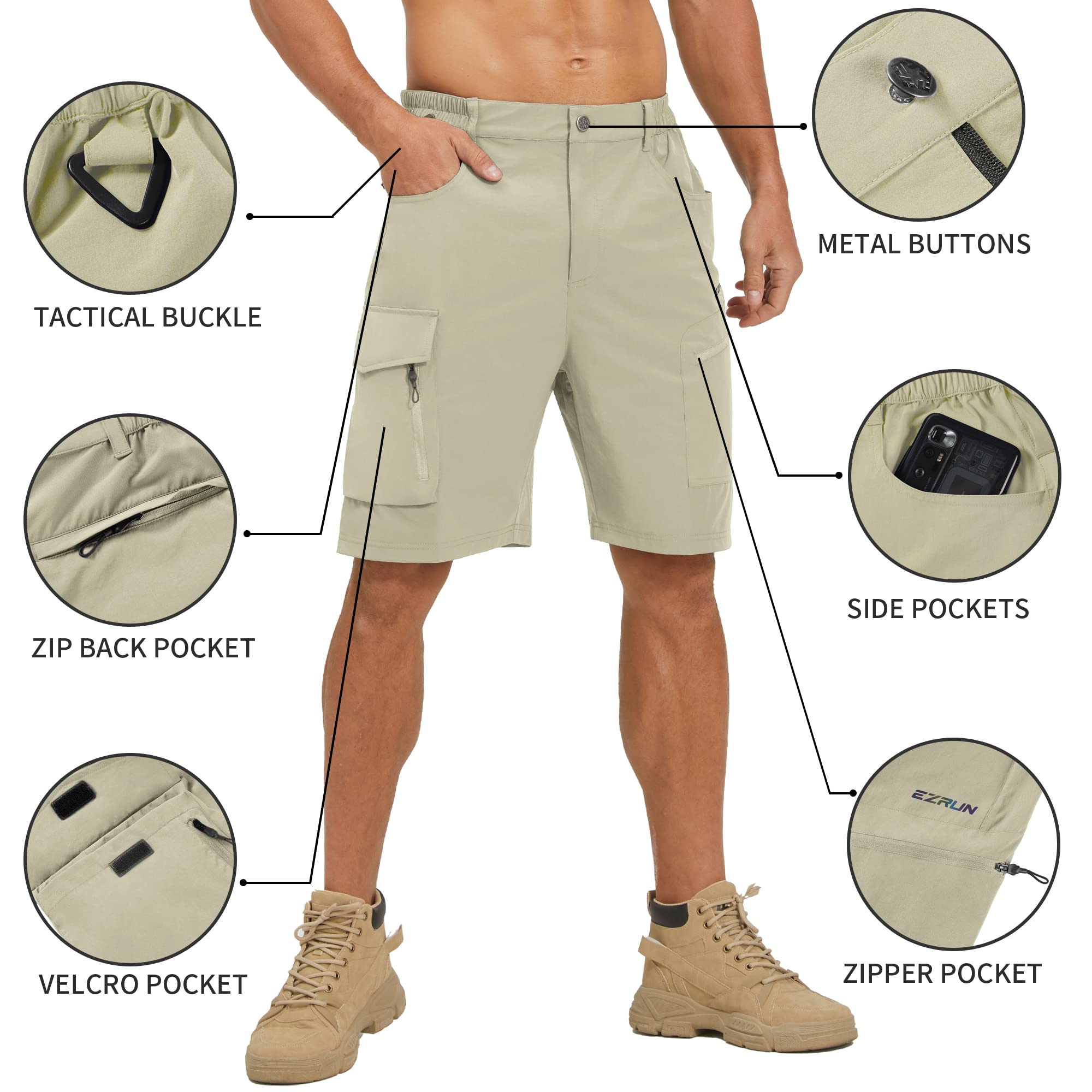 EZRUN Men's Hiking Cargo Shorts Quick Dry Golf Outdoor Work Tactical Shorts with Multi Pocket for Fishing Travel