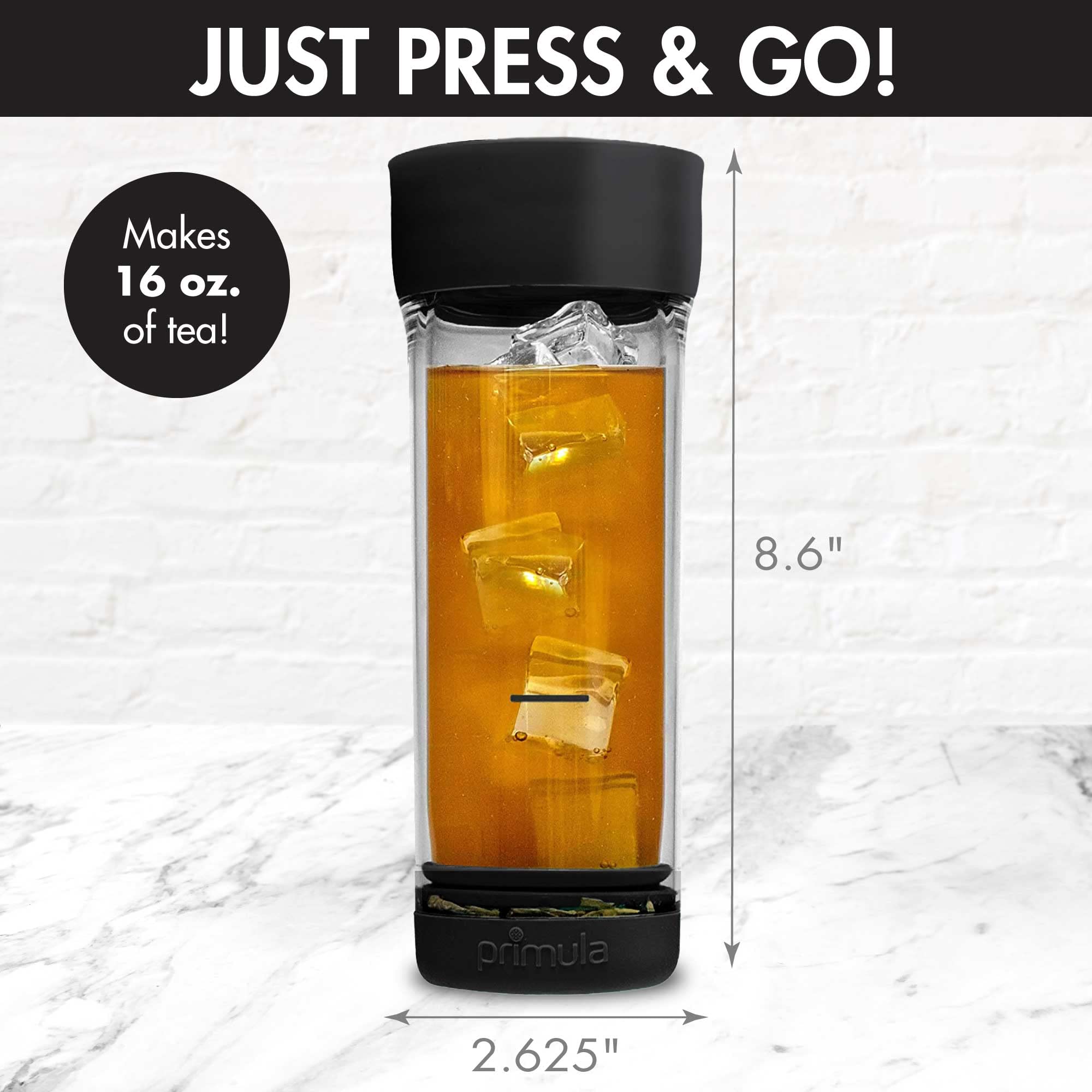 Primula Press and Go Iced Tea Maker, Travel Tumbler, Infuser Bottle, Leak-proof Flip-top Lid with Carry Loop, Dishwasher Safe, Made without BPA, 16-Ounce, Black, 1 Count (Pack of 1)