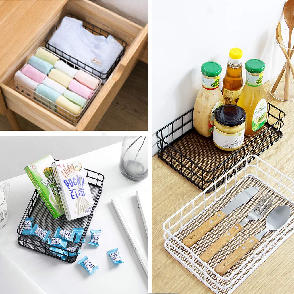 Hizibesty Black Metal Wire Cabinet Organizer Storage Organizer Bin Basket Tray - for Kitchen Pantry Pantry Fridge, Closets, Garage Laundry Bathroom 9.45"X6.10"x2.17β