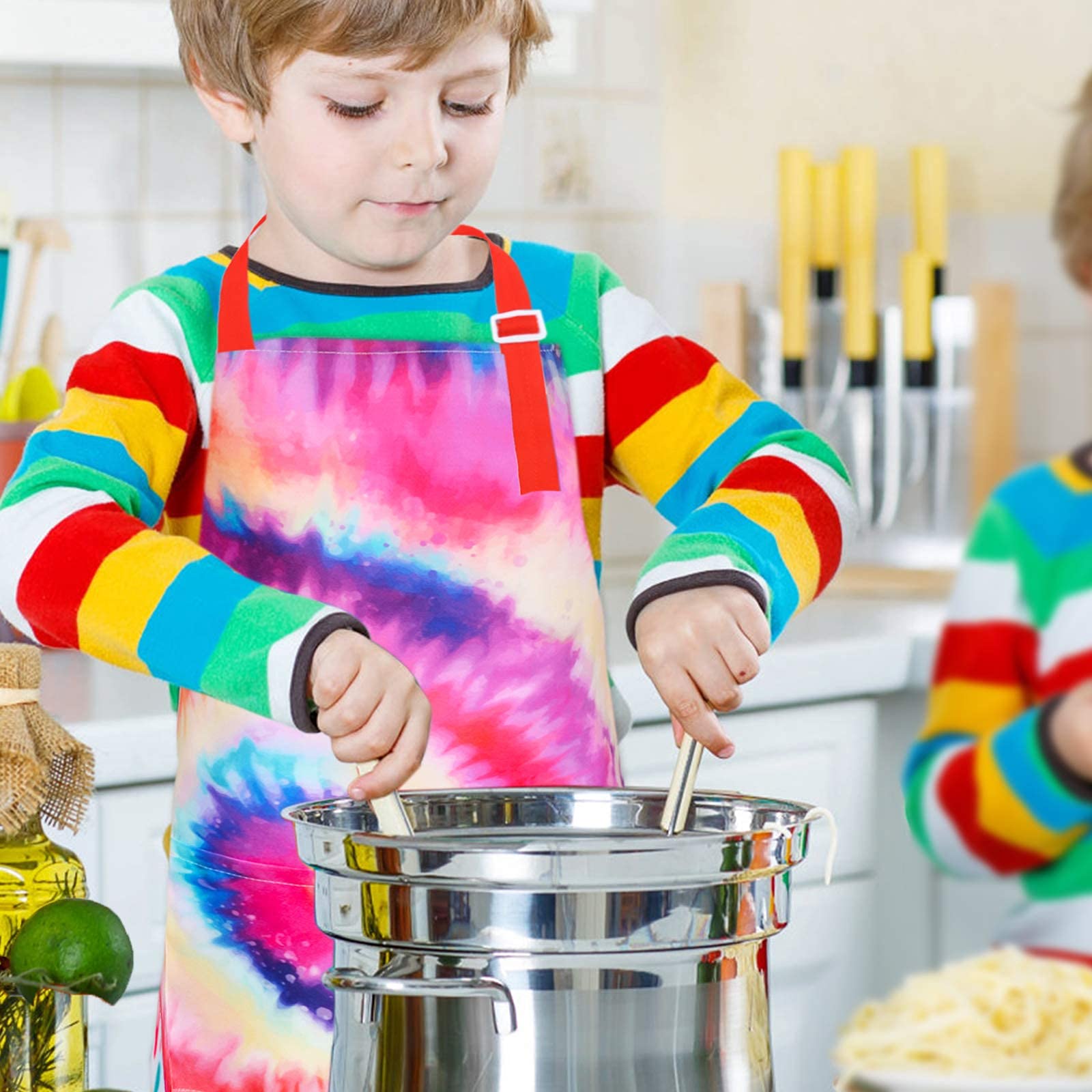 Fiodrimy Kids Apron, Kids Art Apron Girls Boys Painting Apron with Pockets Adjustable for Cooking Baking Gardening School Kitchen