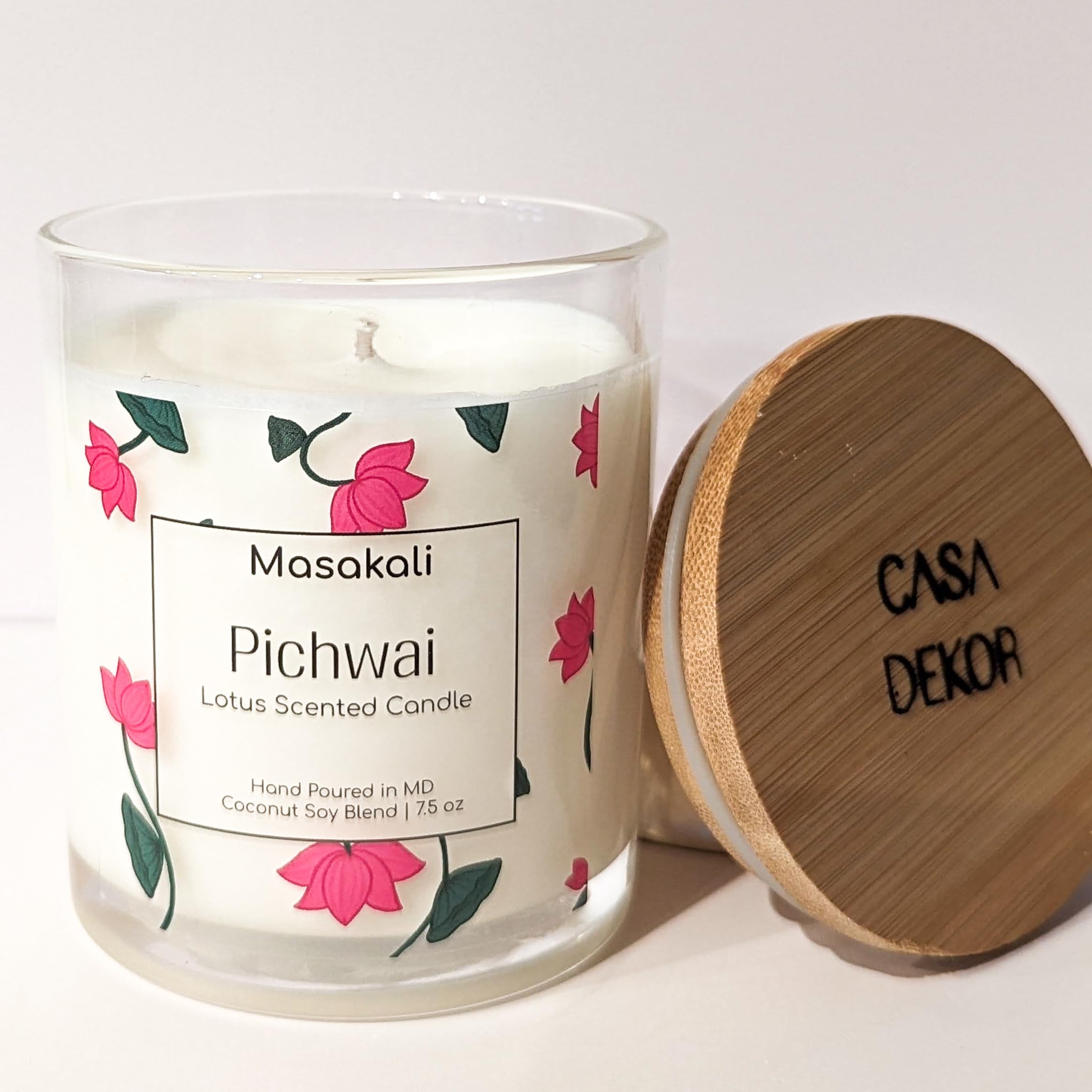 Pichwai - Masakali Collection from Casa Dekor. Handmade Lotus Scented Coconut Soy Wax Candle with Premium & Sustainable Ingredients. 7.5oz - Luxury Scented Candle