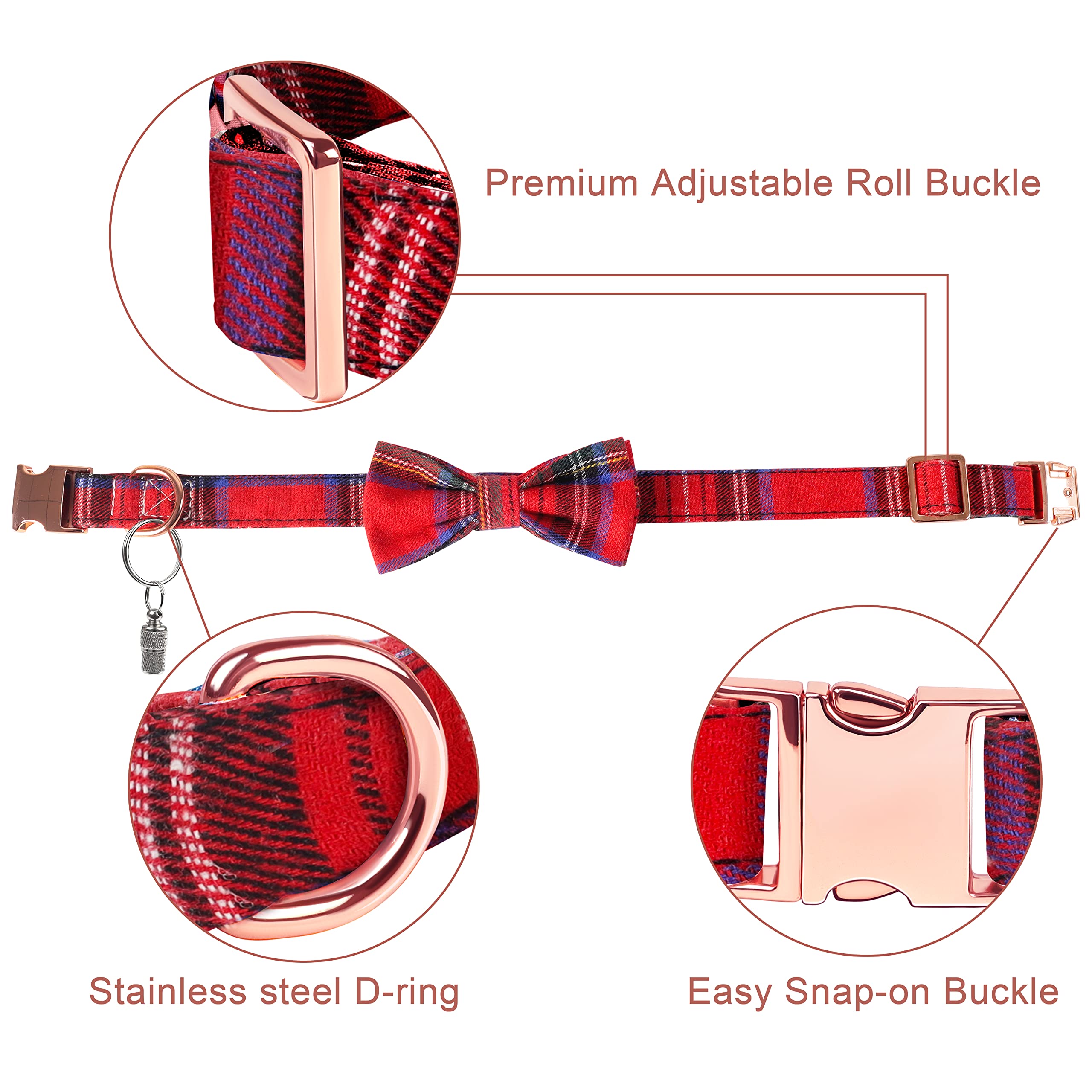 Dog Collar, Pets Collar with Bow for Medium Large Dogs, Christmas Festival Pet Gift Adjustable Soft&Comfy Pet Collar (Not Recommended for Small Dogs and Cats)