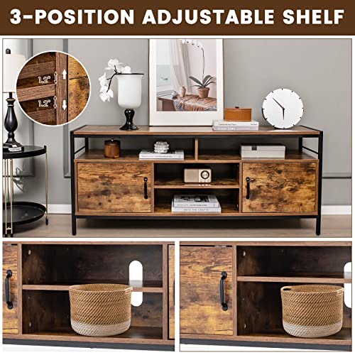 Tangkula TV Stand for TVs up to 65”, 58” TV Console Table w/Side Cabinets & Adjustable Shelf, Entertainment Center Media Console w/Cable Manage Holes, TV Storage Cabinet for Living Room (Rustic Brown)