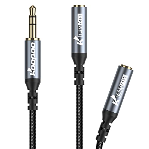 KOOPAO 3.5mm Headphone Extension Cable, [2 in 1] Hi-Fi Sound 3.5mm Male to Female Stereo Audio Cable Extension Cord for Phones, Headphones, Speakers, Tablets, PCs, MP3 Players and More (4FT/1.2M)