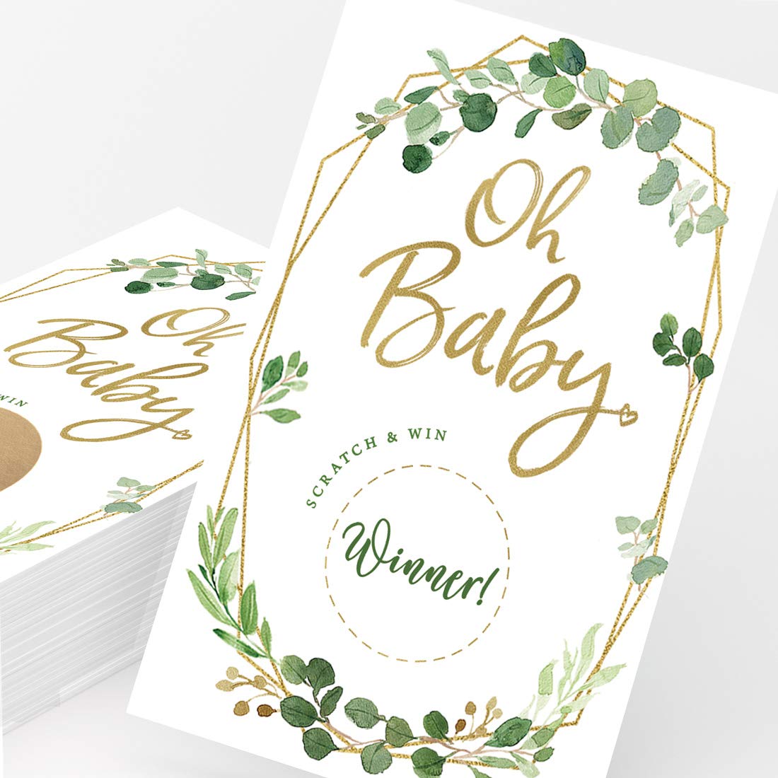 Printed Party Baby Shower Game – Greenery Scratch Off Cards for Girl or Boy, Botanical Theme, 30 Cards & Stickers