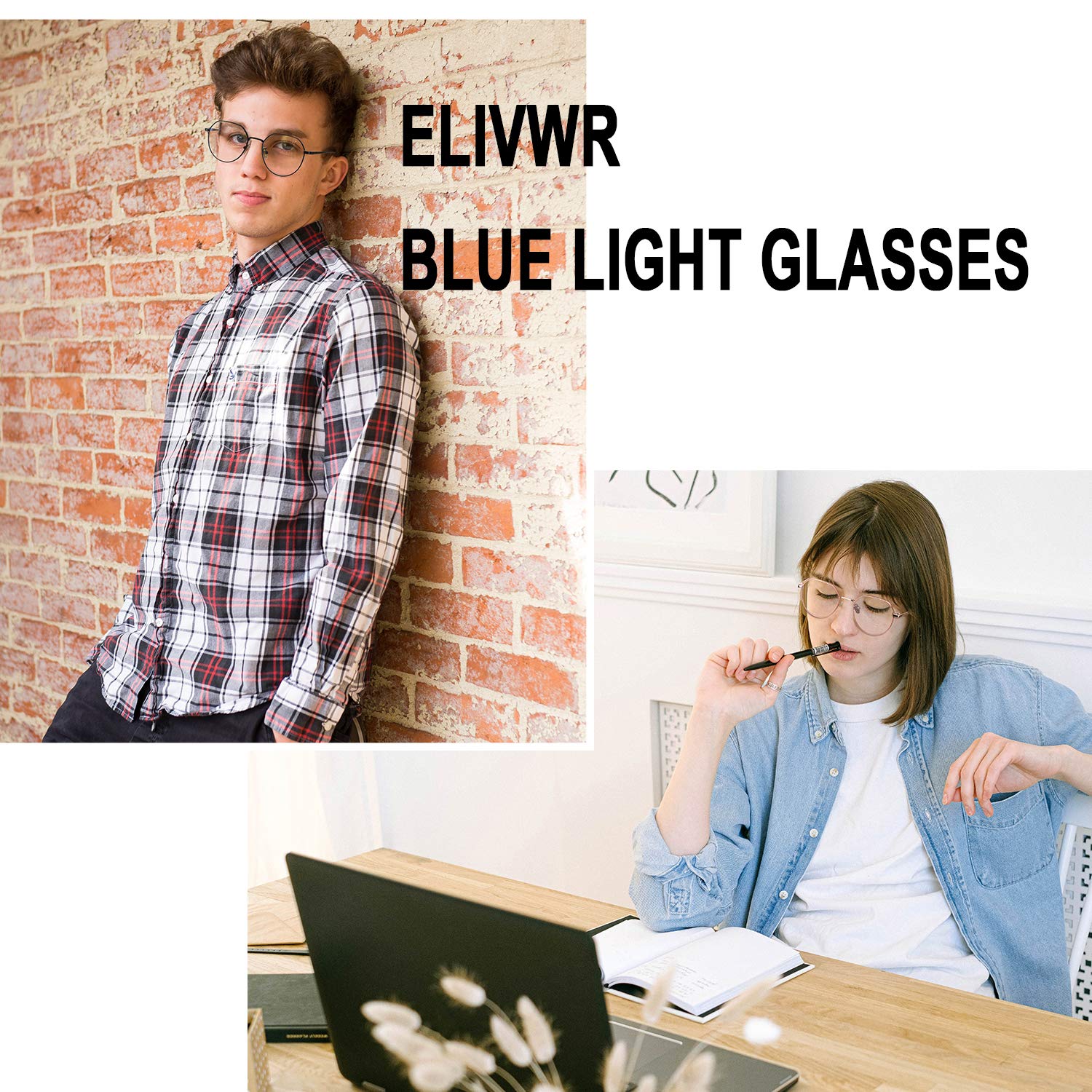 ELIVWR Blue Light Blocking Glasses for Men and Women, Anti-Glare UV Filter Lightweight Computer Gaming Eyewear (Black Frame)
