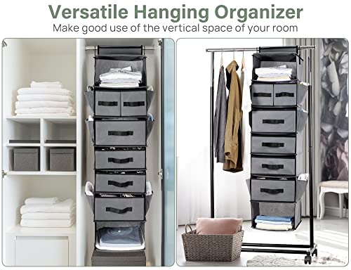 Kootek 7 Shelf Hanging Closet Organizer with Drawers, Hanging Closet Shelves Closet Storage 6 Clothing Drawer Side Pockets for Clothes, Bras, Socks, Underwear, Nursery Room, Wardrobe