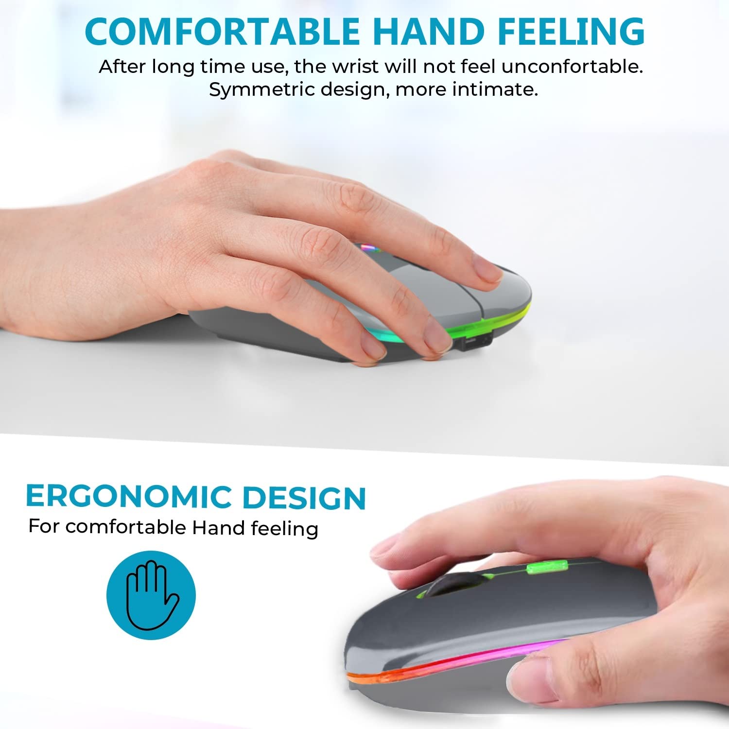 GLOBAL TECH Wireless Mouse, Rose Gold, 2.4GHz, USB Rechargeable, 3 Adjustable DPI Levels, LED Lights, Plug and Play
