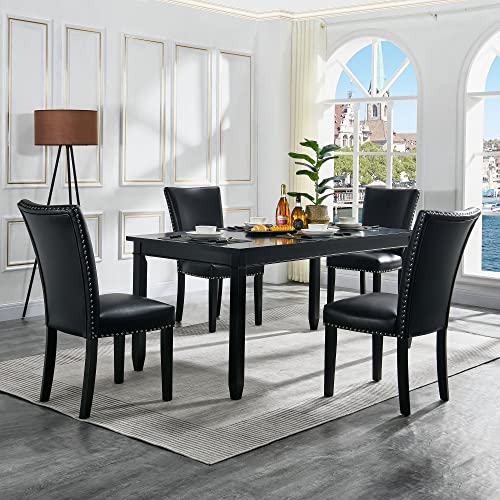 LEEMTORIG Parsons Chairs Faux Leather Dining Chairs Set of 2, Upholstered Mid Century Modern Kitchen Chairs with Nail-Head Trim, Black CY-2258-BK