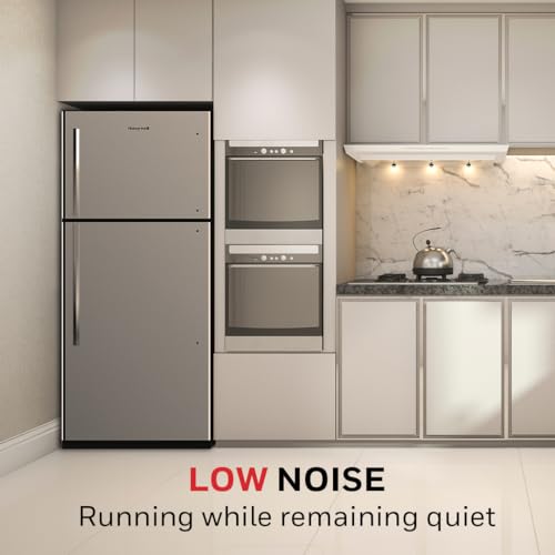 Full Size Refrigerator 18 Cu Ft with Top Freezer, Double Door, Low noise, Removable Glass Shelves, for Home, Office, Garage, Adjustable Temperature Settings, Stainless Steel