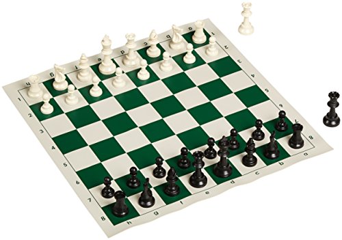 WE Games Complete Tournament Chess Set β Plastic Chess Pieces with Green Roll-up Chess Board and Travel Canvas Bag