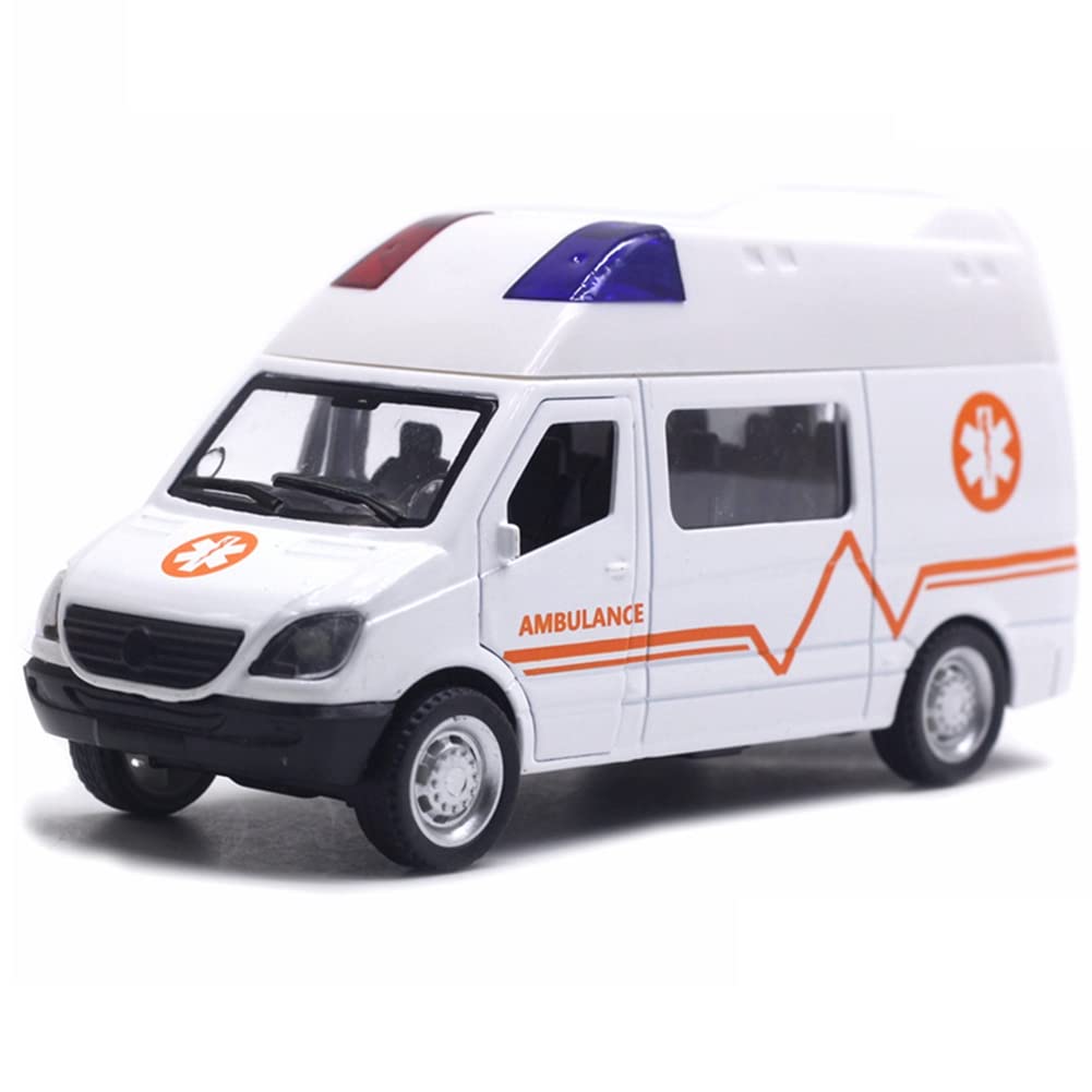 GIFZES Pull Back Car Toy,Simulated Pull Back Sound Light Ambulance Polices Car Fire Truck Kids Toy Gift Orange Ambulance