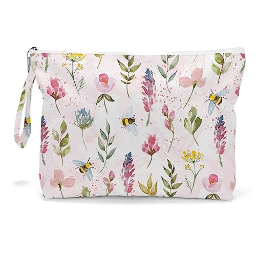 Fokongna Wet Bag, Wet Dry Bag, Makeup Bag, Toiletry Bag, Waterproof Large Capacity Travel Cosmetic Bag, Zipper Pouch for Women, Girls Mo Wife Sister Friends Baby Diaper Bag Bee Wildflower gifts
