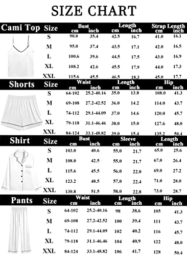 SWOMOG Womens Silk Satin Pajamas Set Three-piece Pj Sets Sleepwear Loungewear Button-Down Pj Sets White