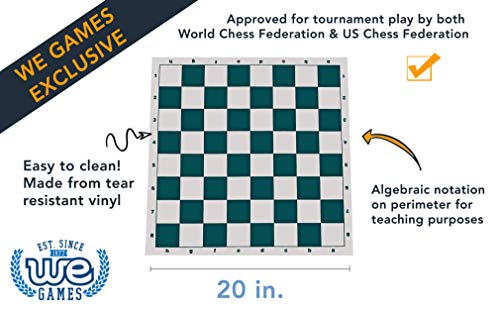 WE Games Tournament Roll Up Chess Board + Bobby Fischer Ultimate Tournament Staunton Chess Pieces