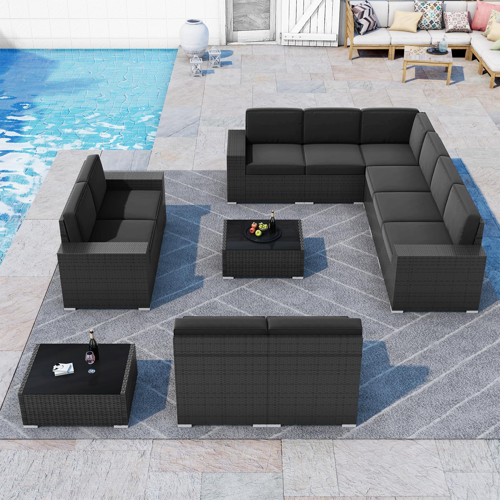 LayinSun 12 Pieces Outdoor Patio Furniture SetSectional Conversation Sofa Set Rattan Sofa Set with Coffee Table