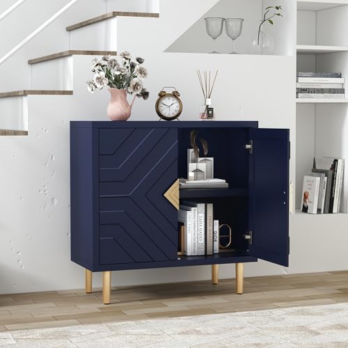 HLR Sideboard Storage Cabinet with 2 Doors, Accent Cabinet with Decorative Embossed Pattern Doors, Sideboard Buffet Cabinet for Living Room, Kitchen, Dining Room, Hallway