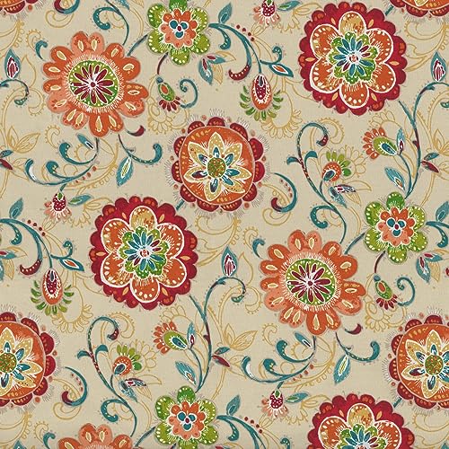 Pillow Perfect Bright Floral Indoor/Outdoor Sofa Setee Bench Swing Cushion with Ties Tufted, Weather, and Fade Resistant, 18" x 56", Tan Fanfare
