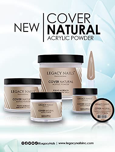 Legacy Nails Professional Cover NATURAL Acrylic Powder, 2 ounces - Ideal For French Nail Art, Full Coverage, Blending, Healthy Look Nail Extensions