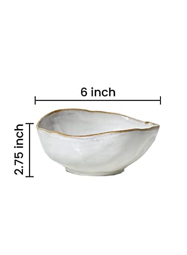 Serene Spaces Living Large Free-Form Edge Glazed Ceramic Bowl, Centerpiece for Vintage Weddings, Events, Measures 6" Long, 5.5" Wide, 2.75" Tall