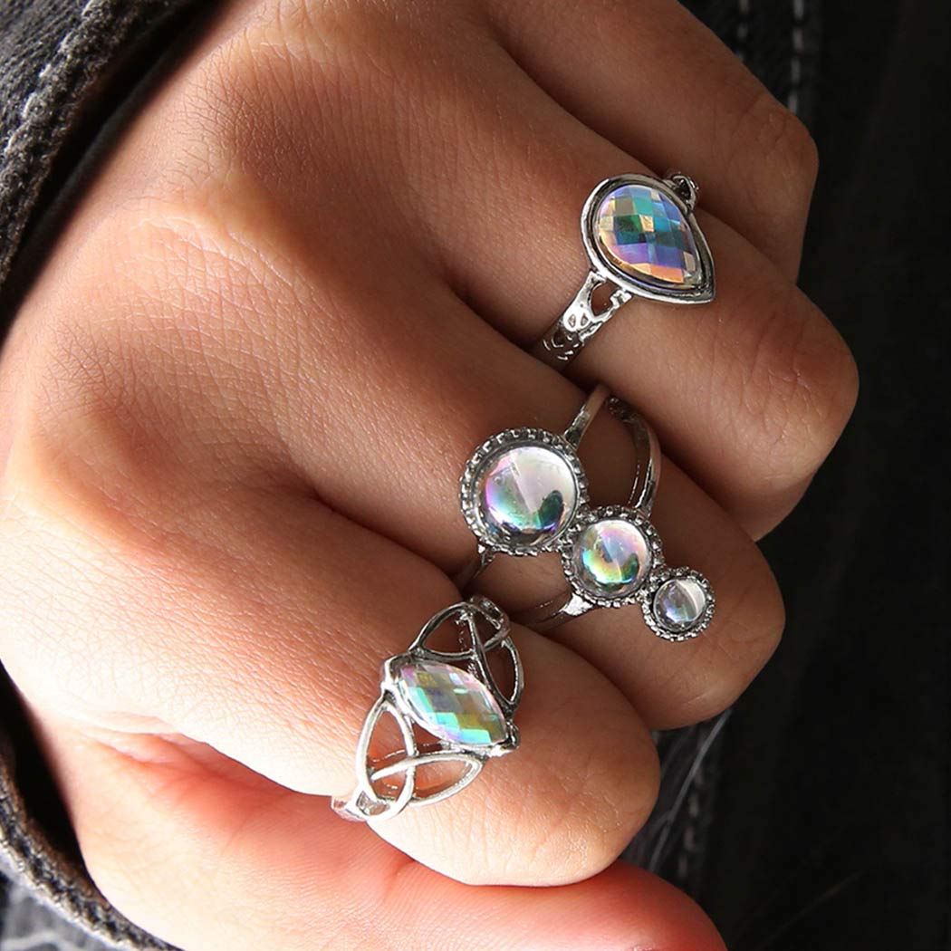 Fairyu Boho Gemstone Joint Knuckle Rings Crystal Stackable Rings Finger Mid Rings Jewelry for Women and Girls (3PCS)